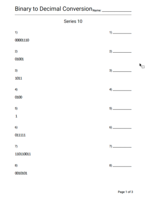 Math Binary To Decimal Conversion Practice Worksheet Series 10 - Geek ...