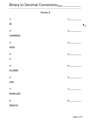 Math Binary To Decimal Conversion Practice Worksheet Series 6 - Geek ...
