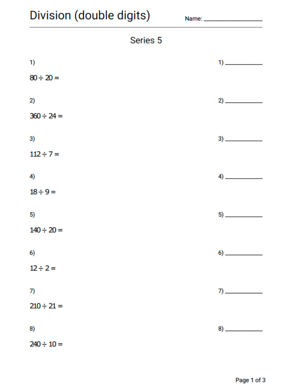 Division Worksheet Series 5 - Geek Slop Online