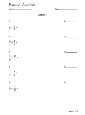 Math Fraction Addition Practice Worksheet Series 1 - Geek Slop Online