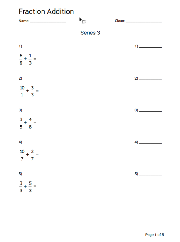 Math Fraction Addition Practice Worksheet Series 3 Geek Slop Online