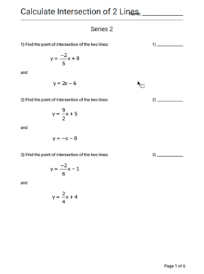 Math Calculate Intersection Of 2 Lines Worksheet Series 2 - Geek Slop ...