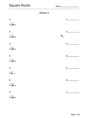 Math Calculate Square Roots Practice Worksheet Series 5 - Geek Slop Online
