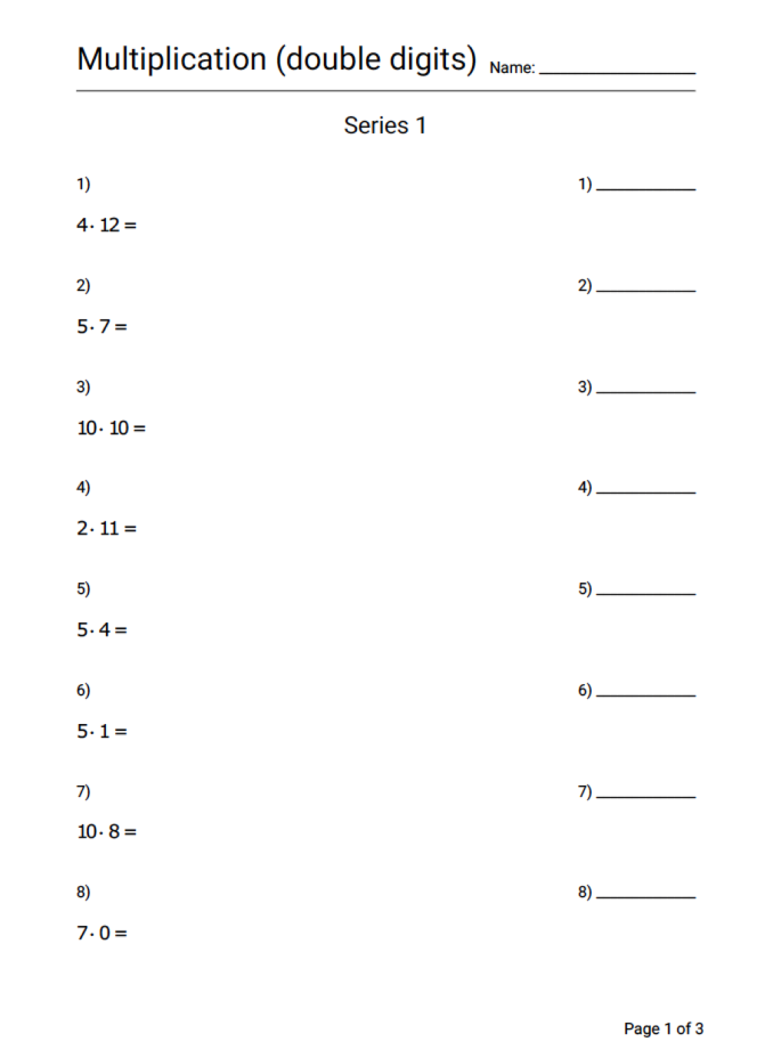 Multiplication Worksheet Value 5-PACK (Series 1-5) - Geek Slop Online