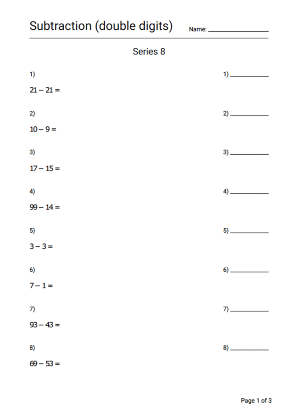 Subtraction Worksheet Series 8 - Geek Slop Online